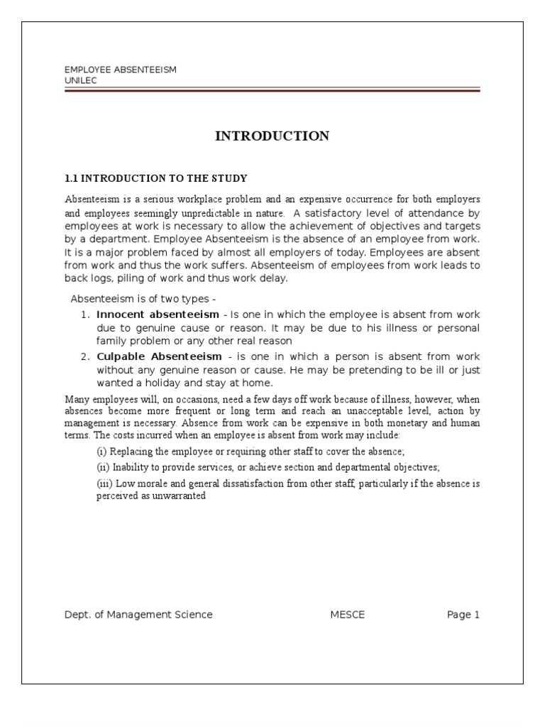 Project On Employee Absenteeism by Nisam | PDF | Human Resources ...