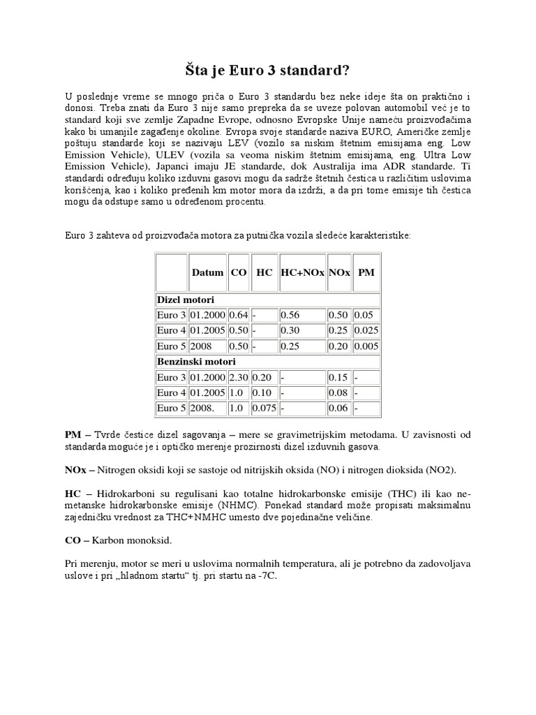 Šta Je Euro 3 Standard | PDF