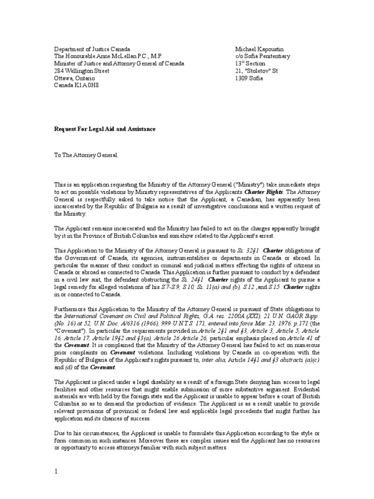 Federal AG1001 Letter CDN | PDF | Extradition | Lawsuit