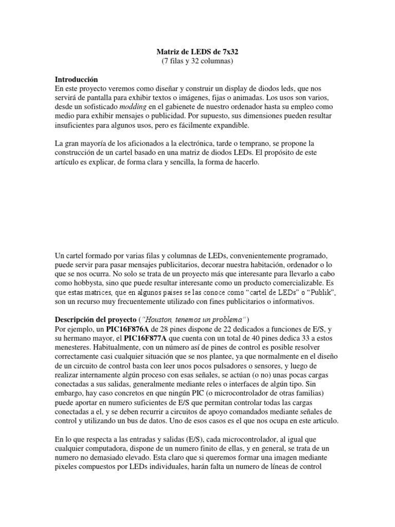 Construcción de Matriz LED 7x32 | PDF | Diodo emisor de luz ...