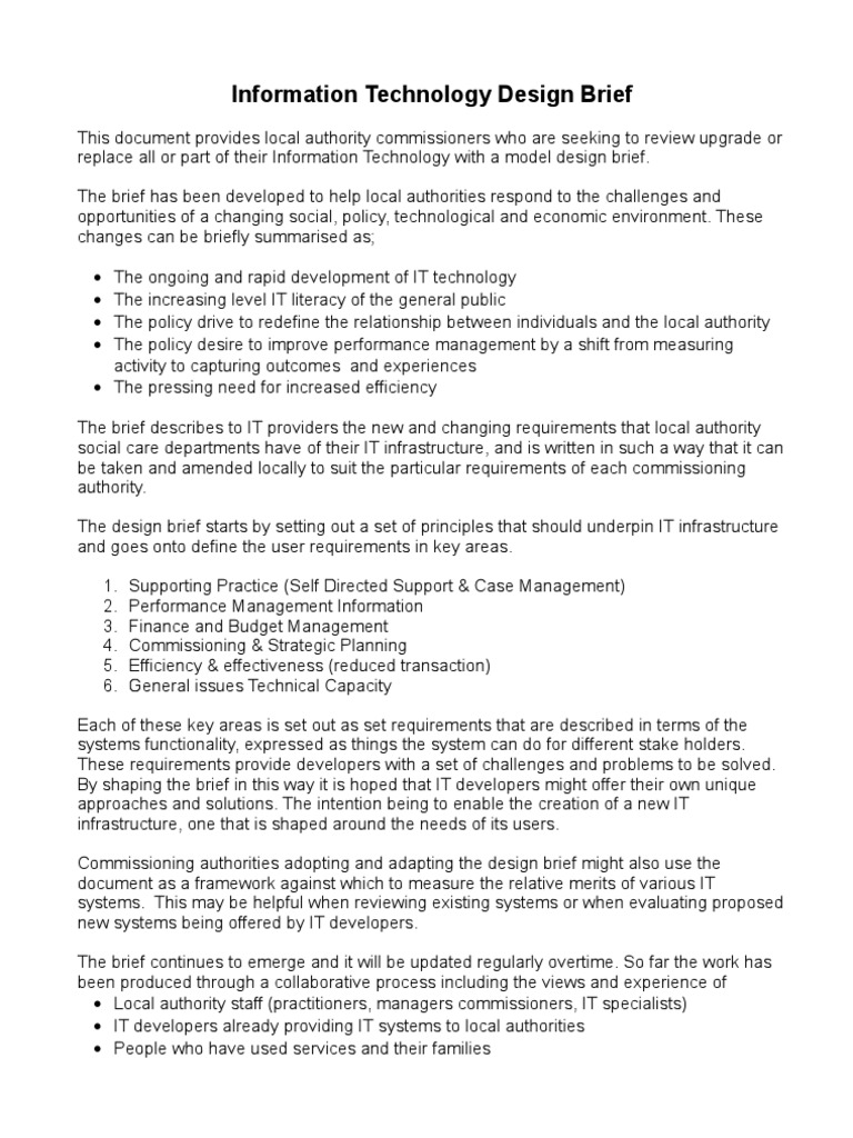 Information Technology Design Brief | PDF | Information Technology ...