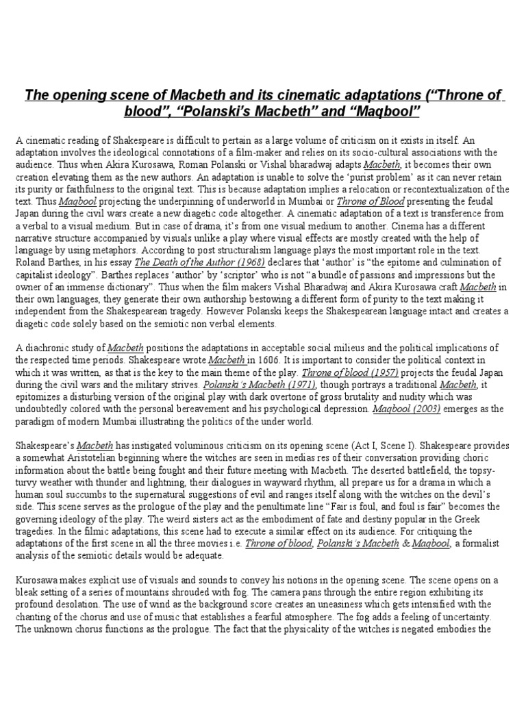 The Opening Scene of Macbeth and Its Cinematic Adaptations ("Throne of ...