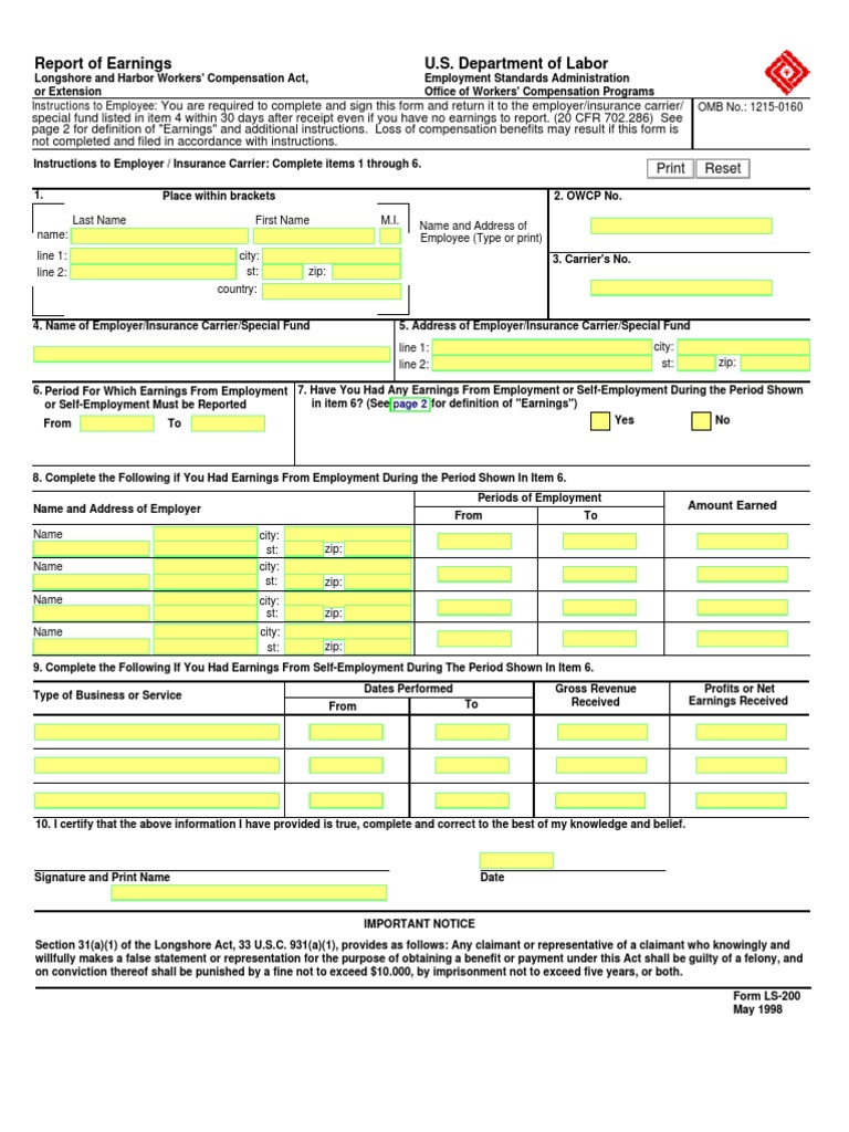 Department of Labor: ls-200 | PDF | Workers' Compensation | Employment