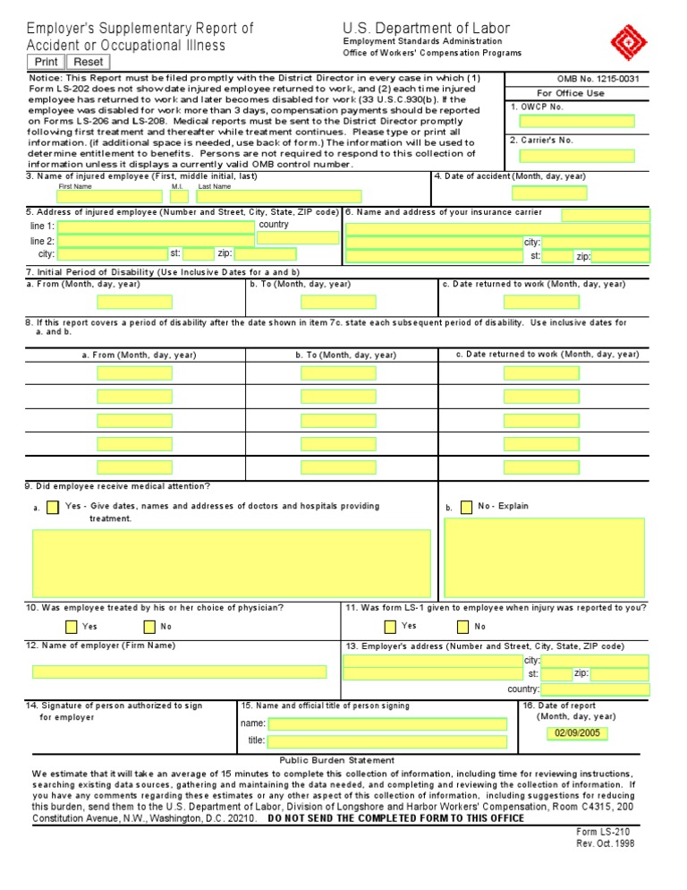 LS-210 Accident Report Form | PDF | Workers' Compensation | Employment