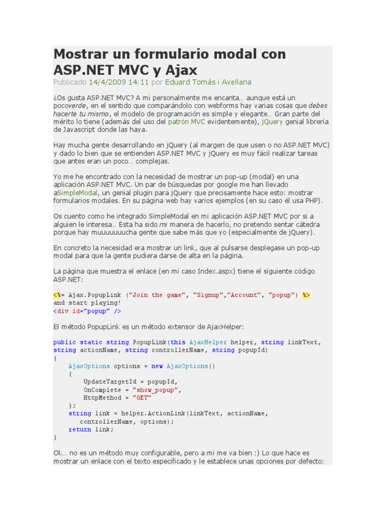 Mostrar Un Formulario Modal Con ASP | PDF | Modelo – Vista ...