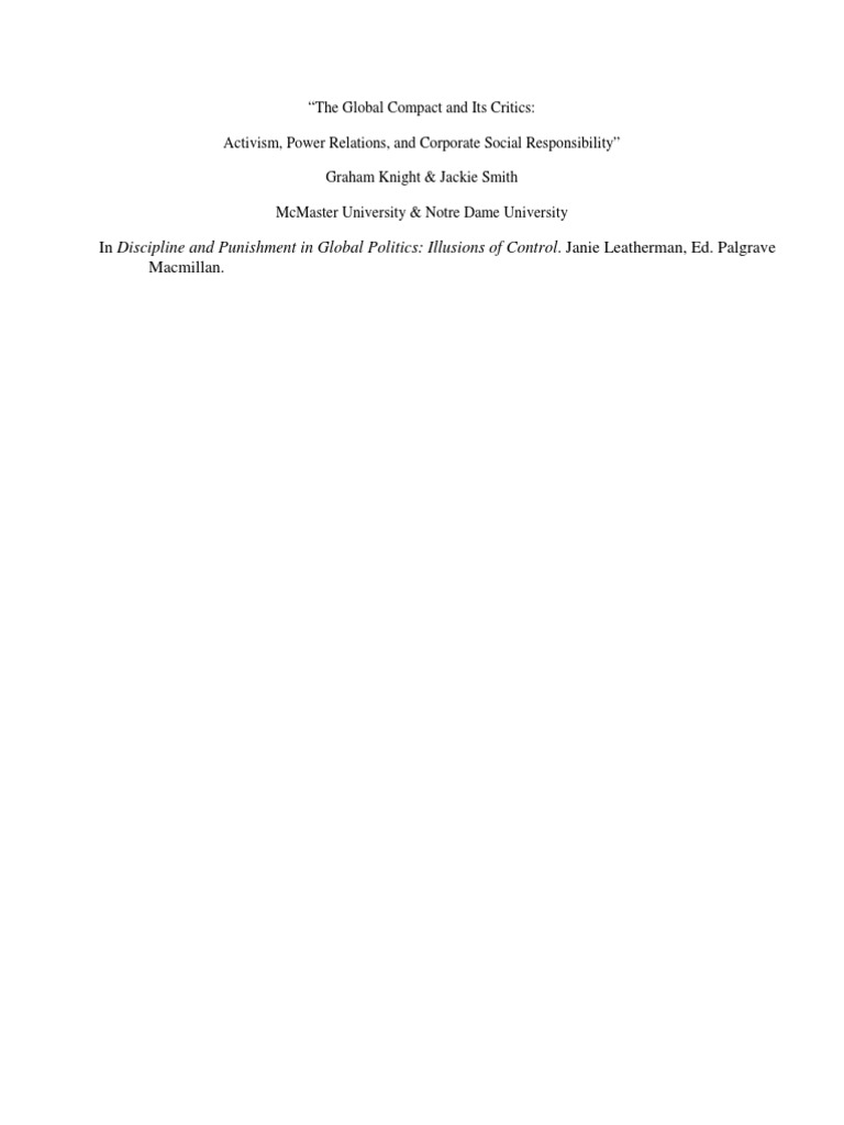 2008 - The Global Compact and Its Critics | PDF | Corporate Social ...