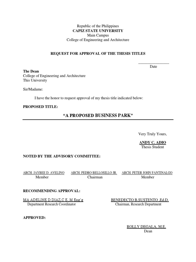 Thesis Title Approval Request | PDF | Technology & Engineering