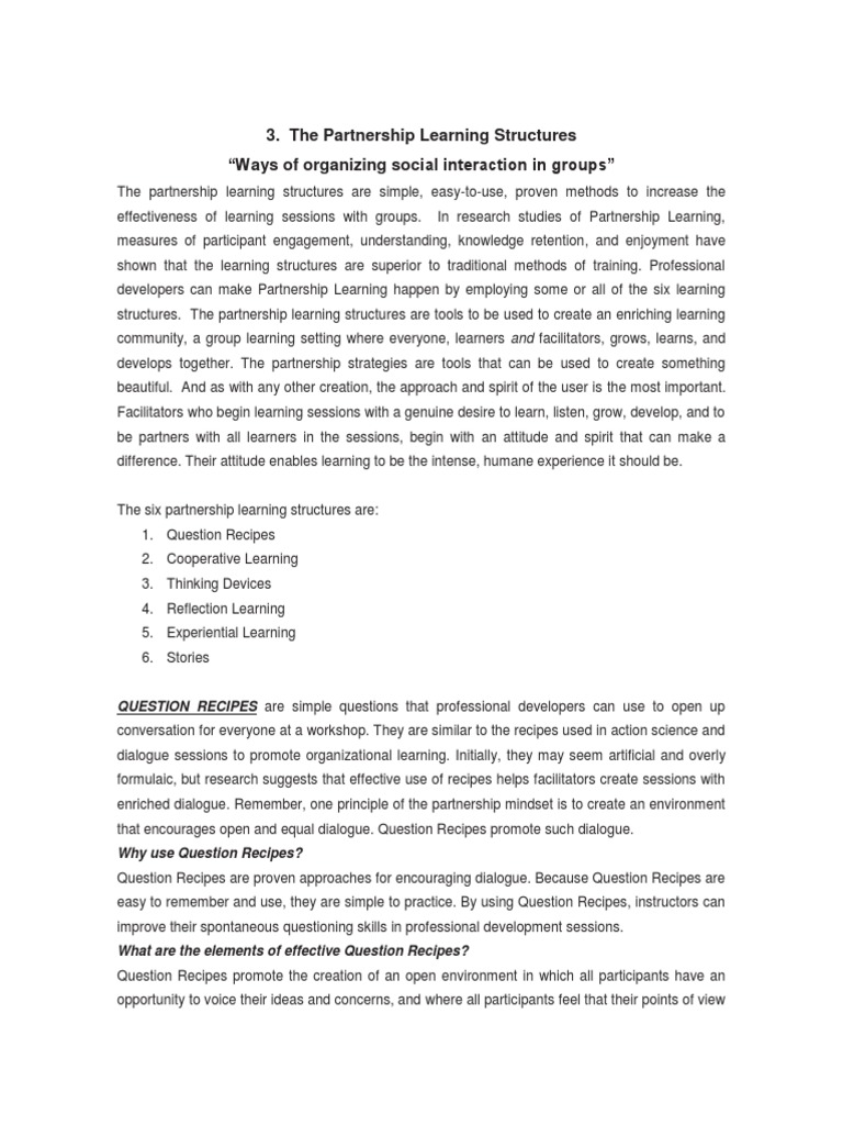 The Partnership Learning Structures "Ways of Organizing Social ...
