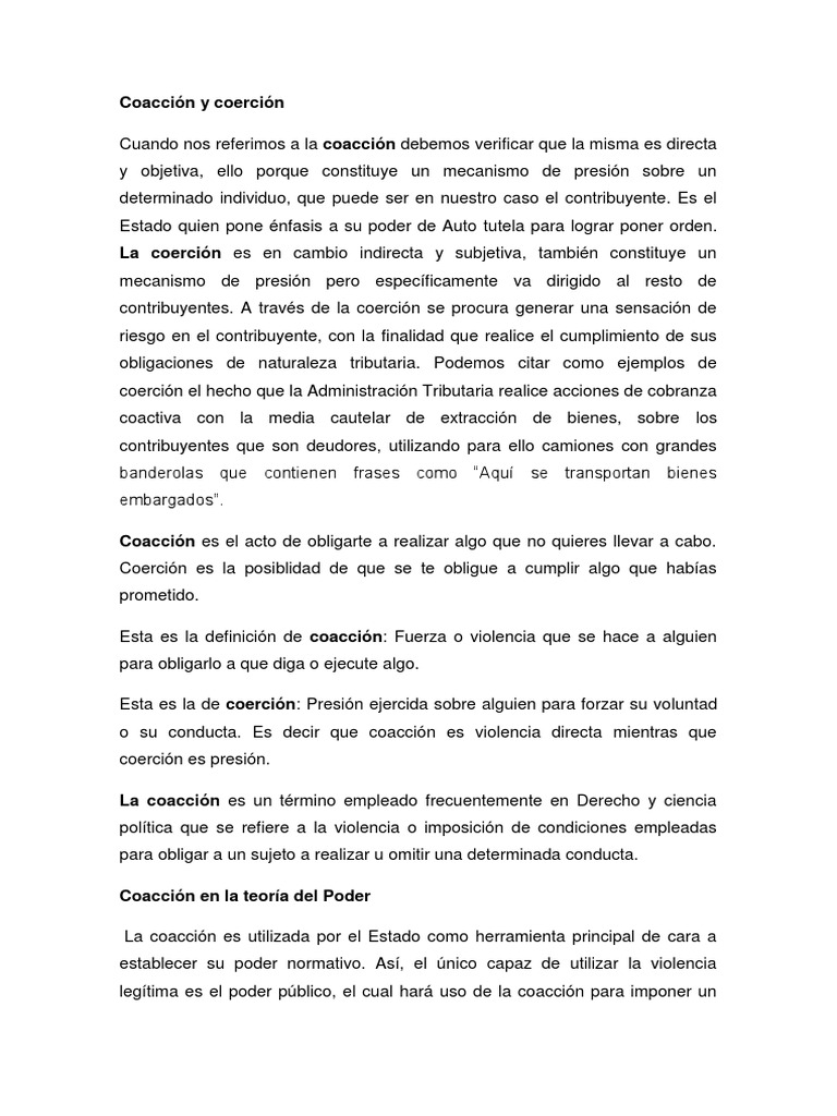 Coacción y Coerción: Definiciones y Usos | PDF | Coerción | Principios ...