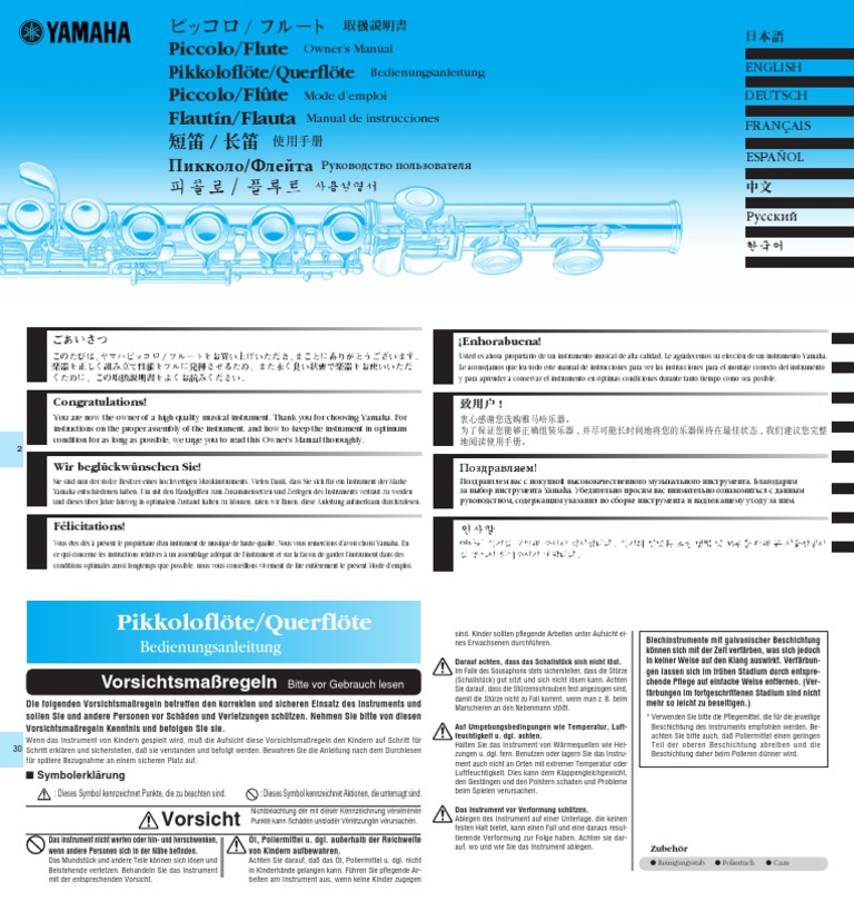 Flute Yamaha Instructions | PDF | Woodwind Instruments | Aerophones