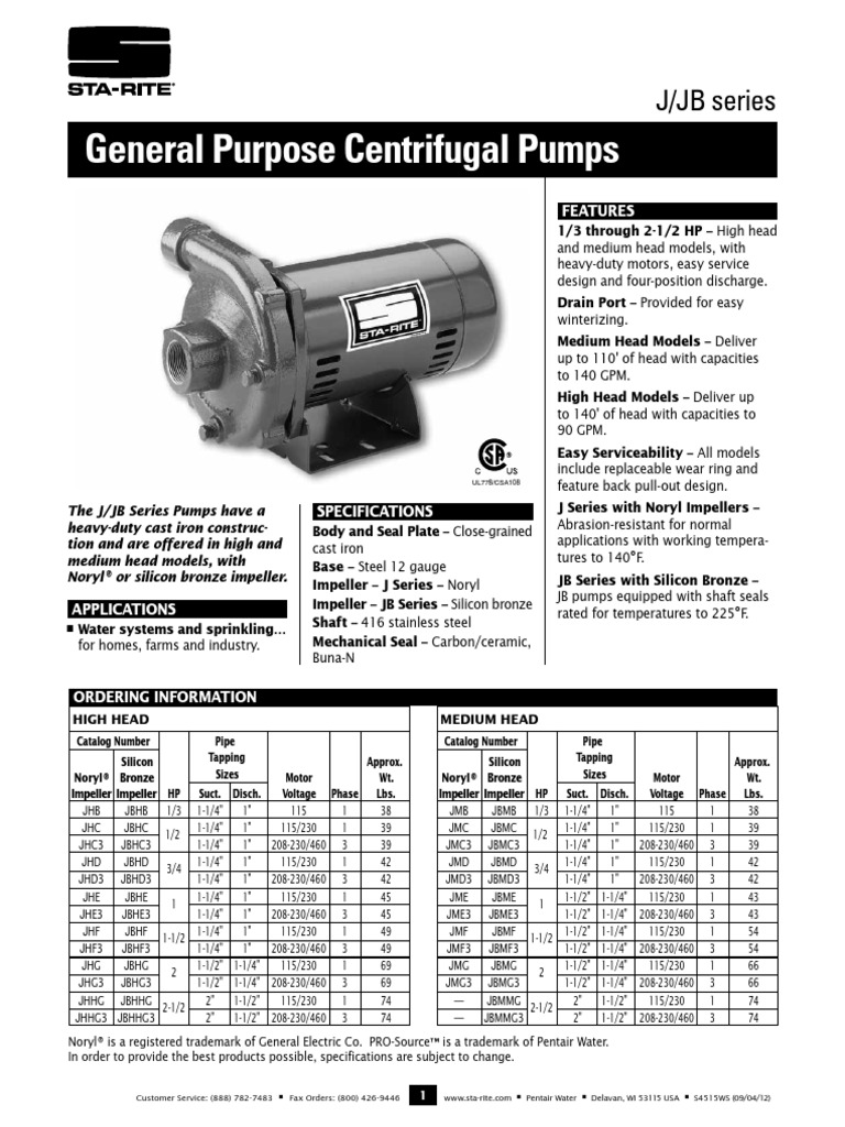 Sta-rite Serie j | Pump | Valve