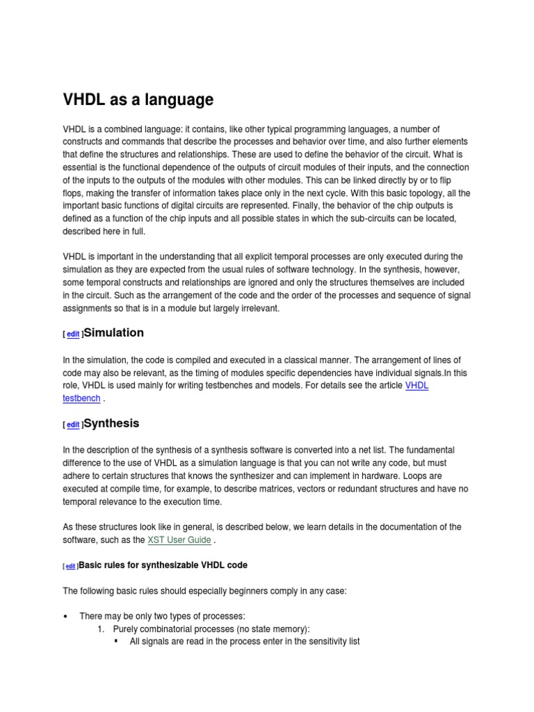 VHDL As A Language: Simulation | PDF | Vhdl | Field Programmable Gate Array VHDL As A Language: Simulation | PDF | Vhdl | Field Programmable Gate Array