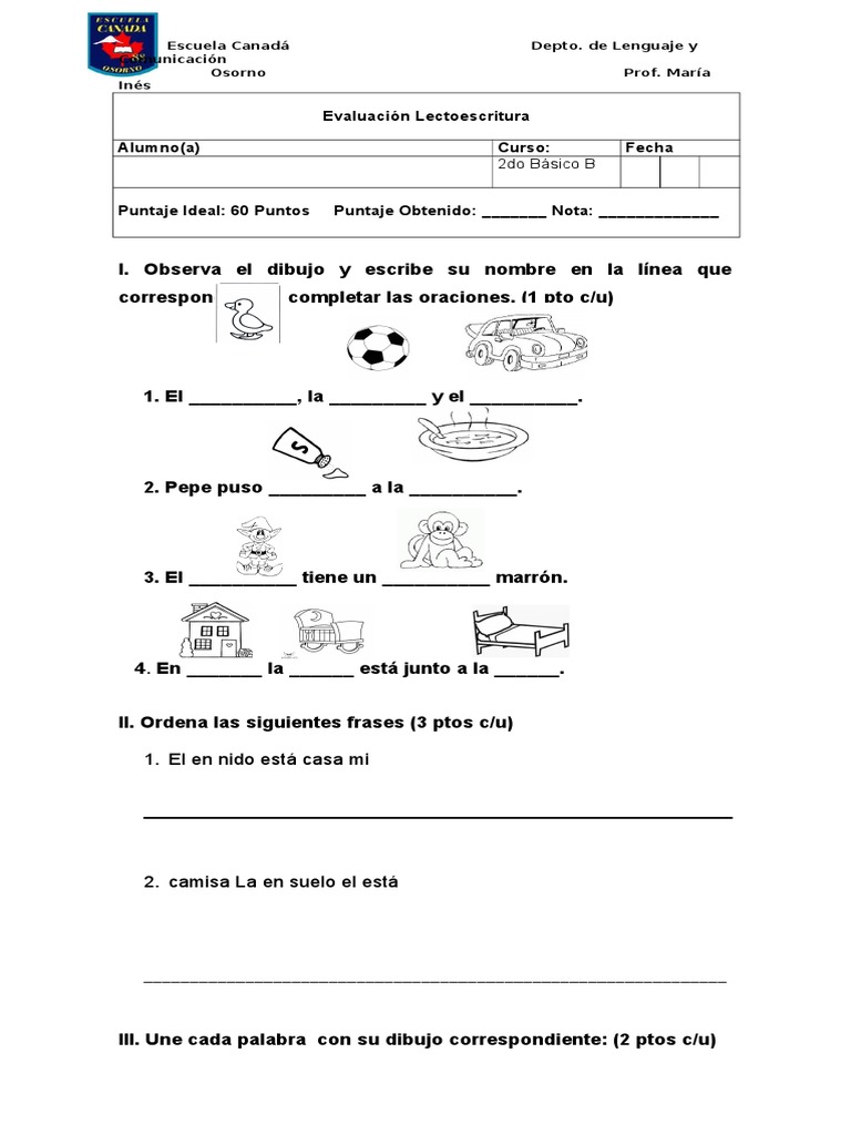 Examen de Lectoescritura 2do Básico | PDF | Estudios de idiomas extranjeros