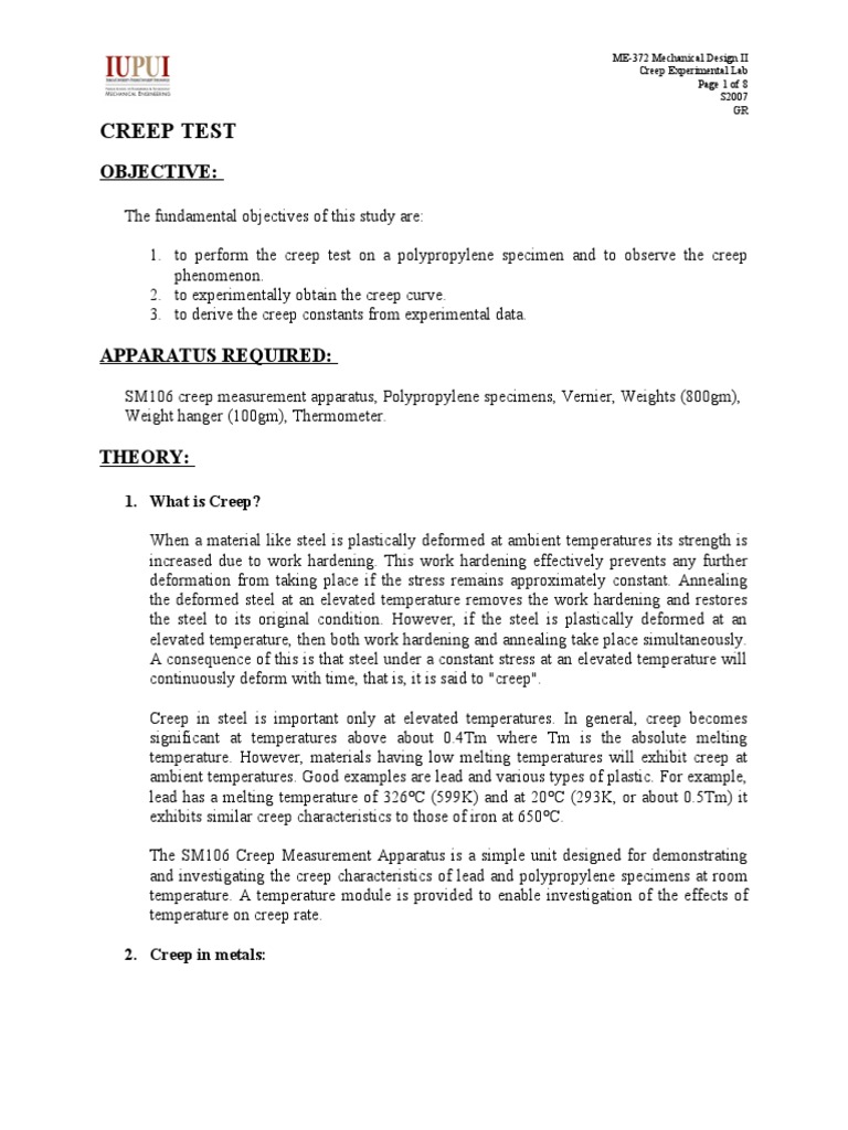 Creep Experimental | PDF | Creep (Deformation) | Deformation (Mechanics)