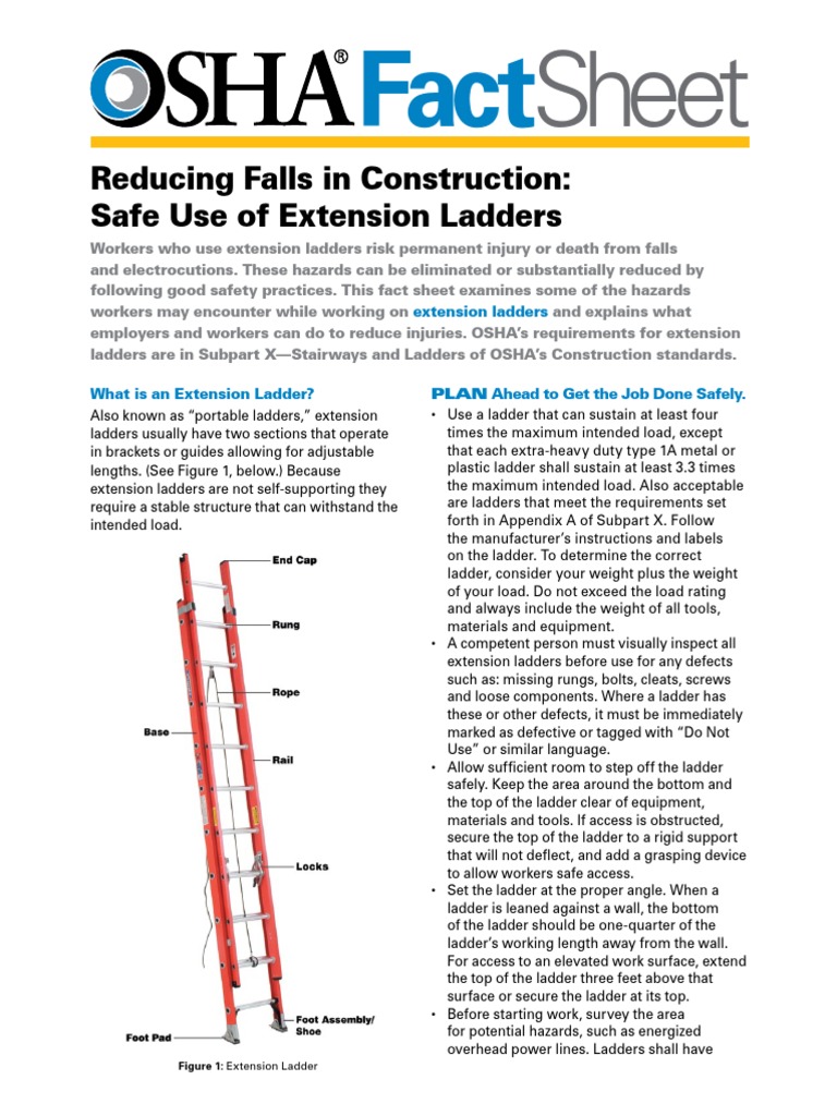 Sheet: Reducing Falls in Construction: Safe Use of Extension Ladders ...