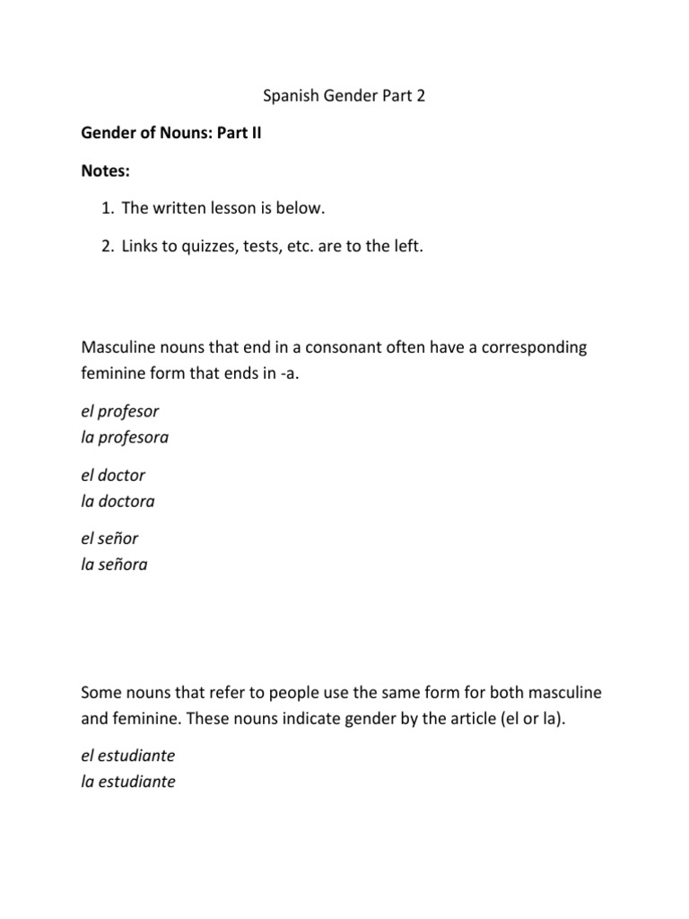 Spanish Noun Gender Rules Explained | PDF