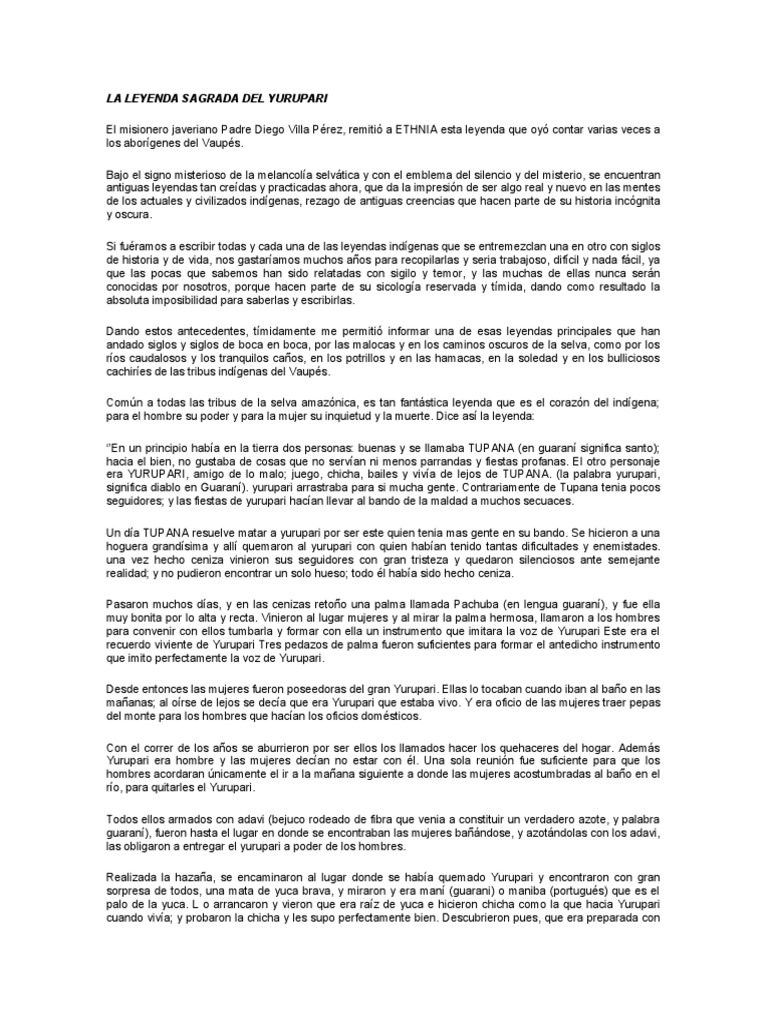 La Leyenda Sagrada Del Yurupari | PDF