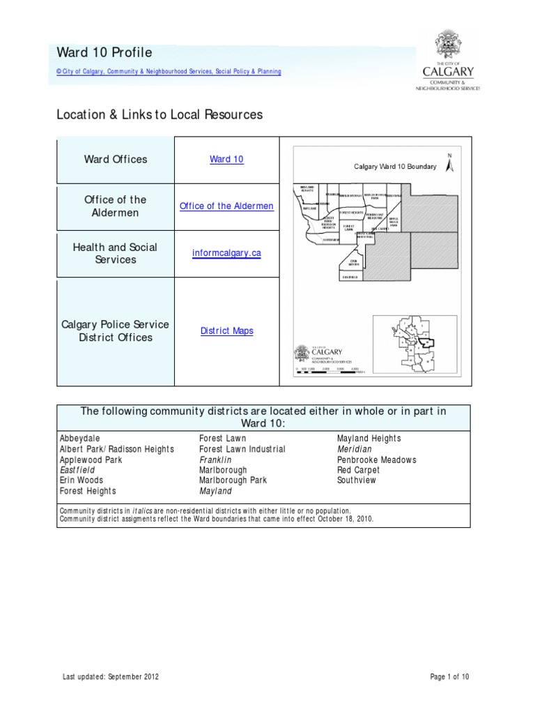 Ward 10 Profile: Location & Links To Local Resources | PDF | Canada ...