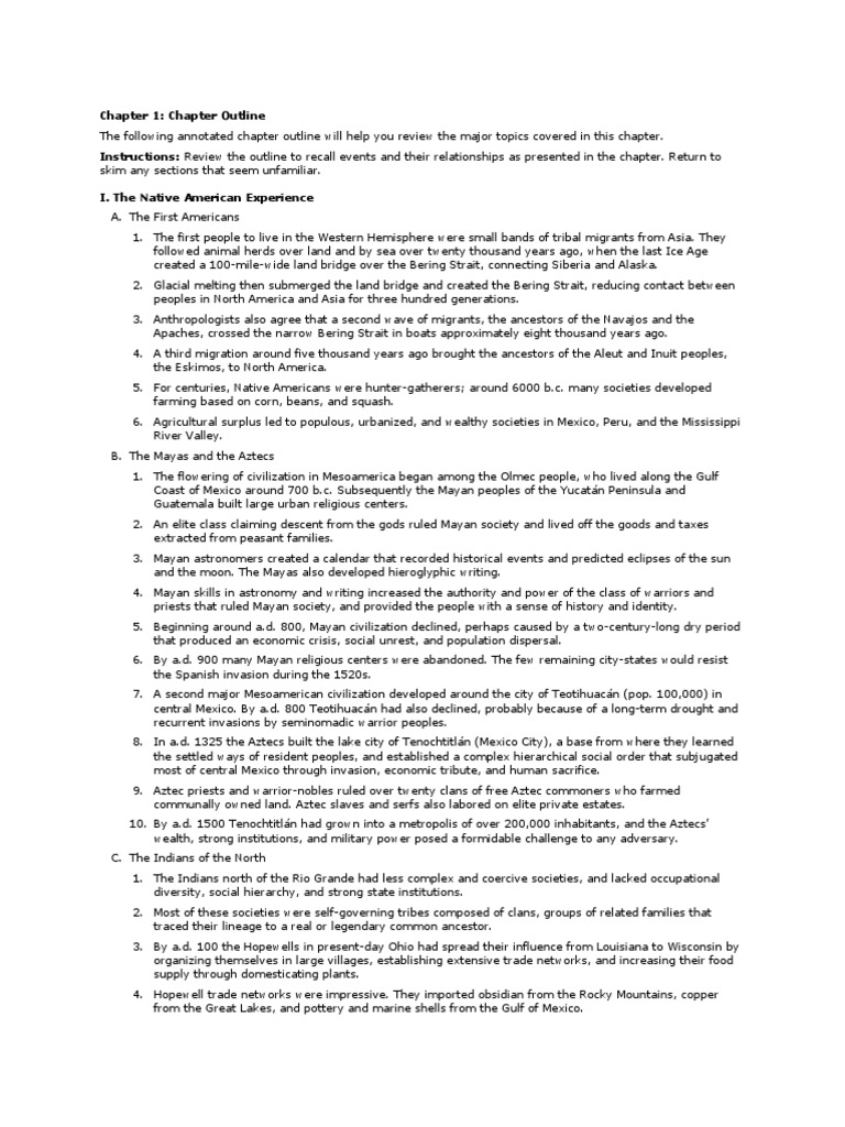 AP U.S. History Chapter One Outline (America's History-Henretta) | PDF ...