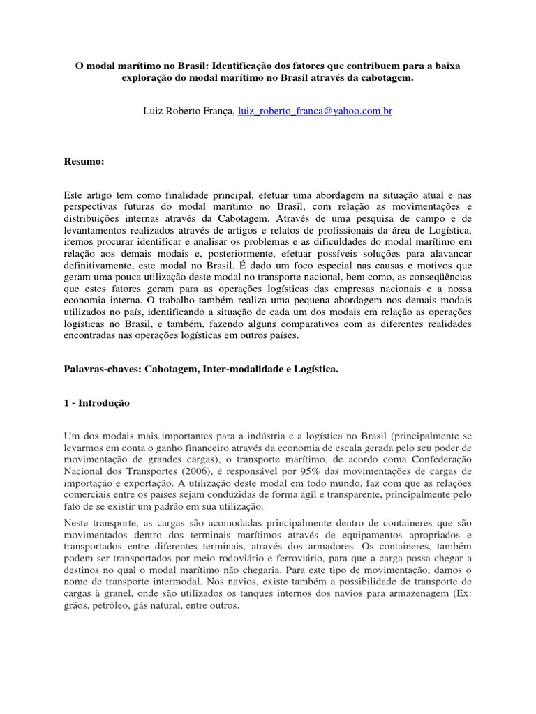 O Modal Marítimo No Brasil Pdf Pdf Porta Informática Cadeia De