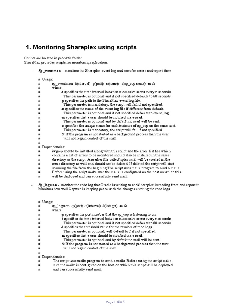 Monitoring Shareplex Using Scripts | PDF | Default (Computer Science) | Port (Computer Networking)