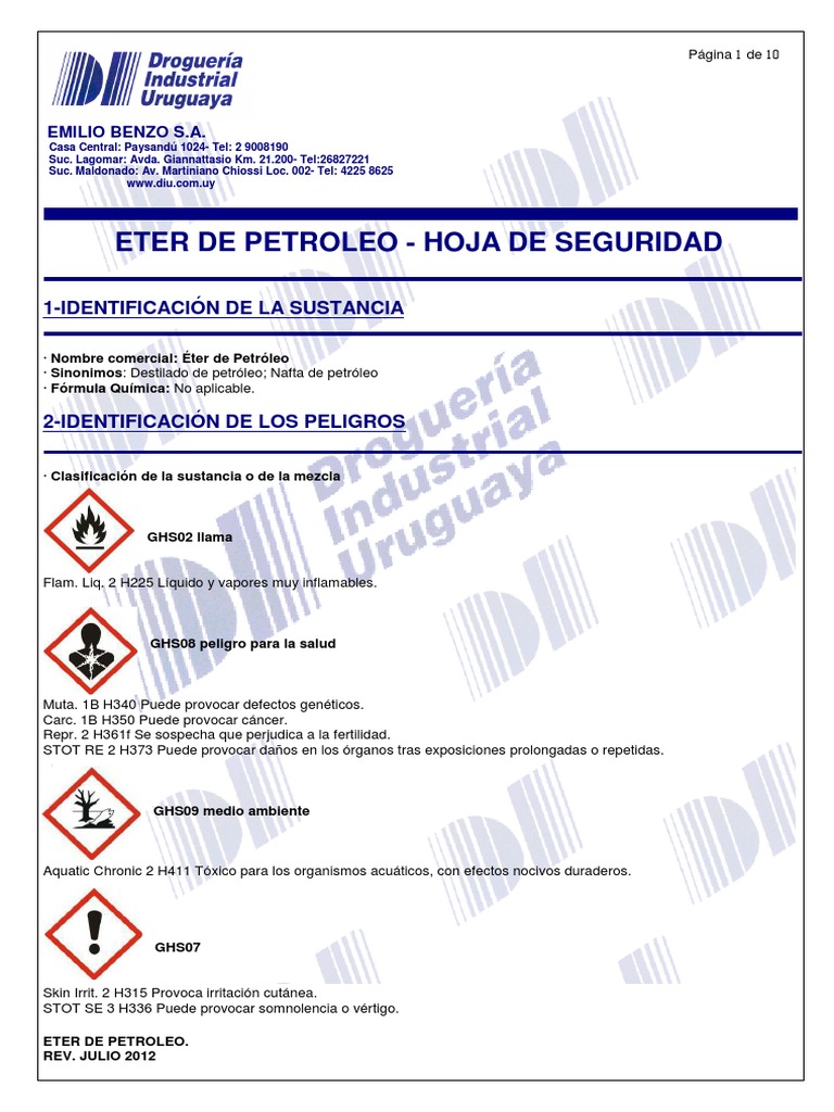 Eter de Petroleo - Msds | PDF | Toxicidad | Agua