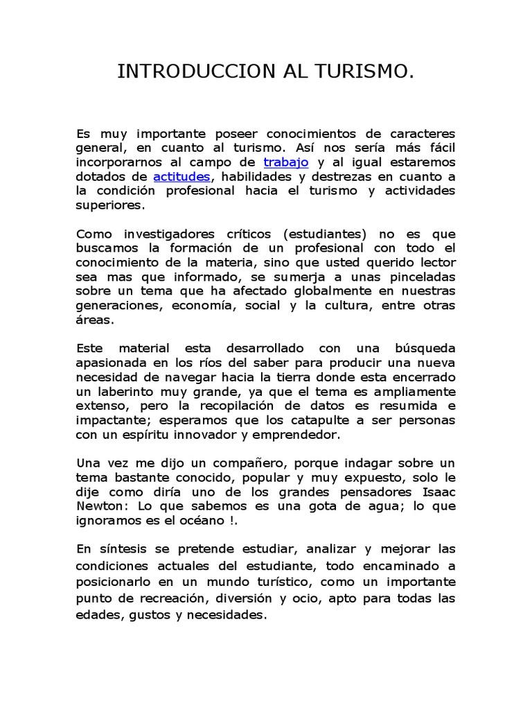 Introducción al turismo: conceptos clave | PDF | Caso de estudio | Turismo