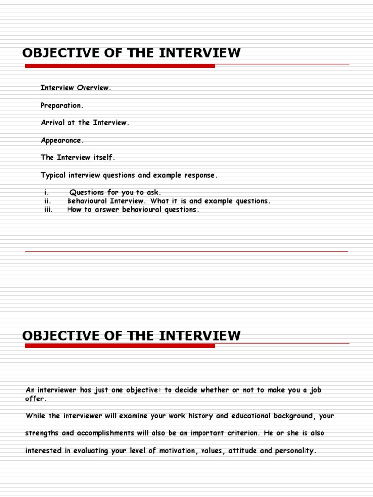 Objective of The Interview | PDF | Interview | Motivation