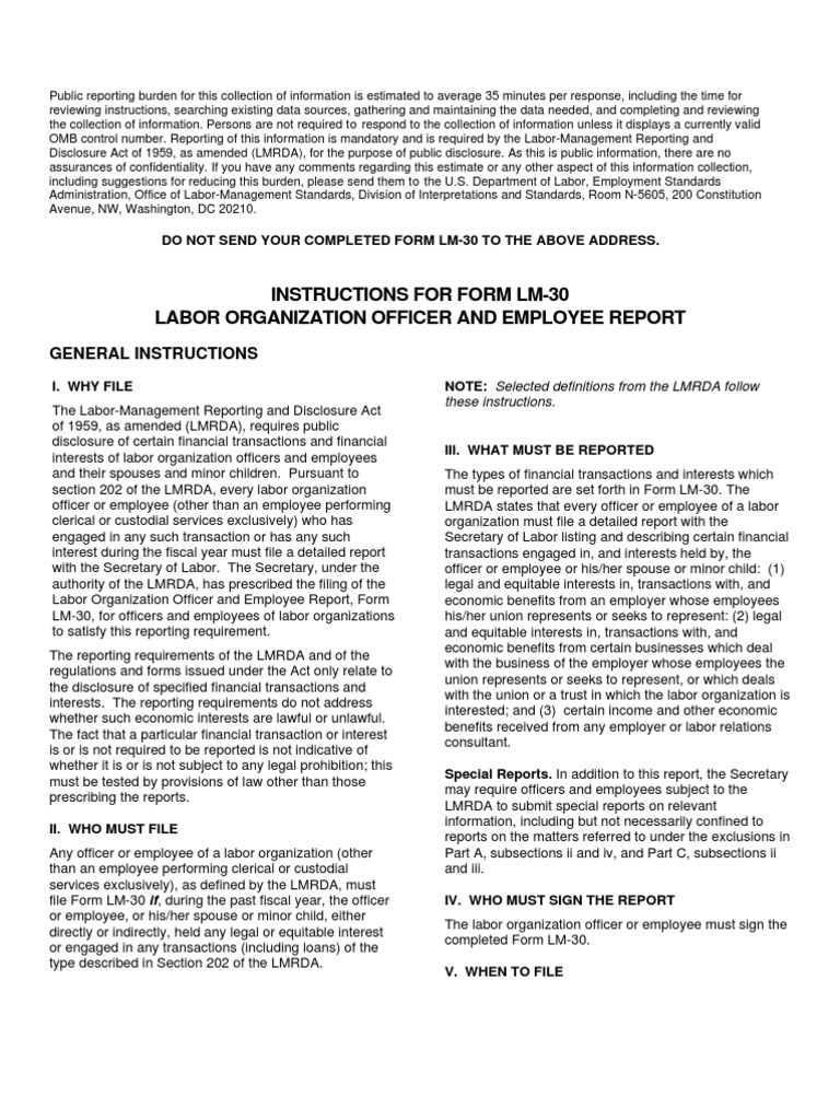 LM-30 Filing Instructions for Officers | PDF