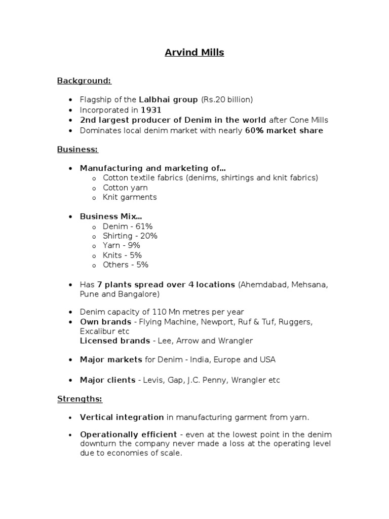 Arvind Mills Detail | PDF | Cotton | Textiles