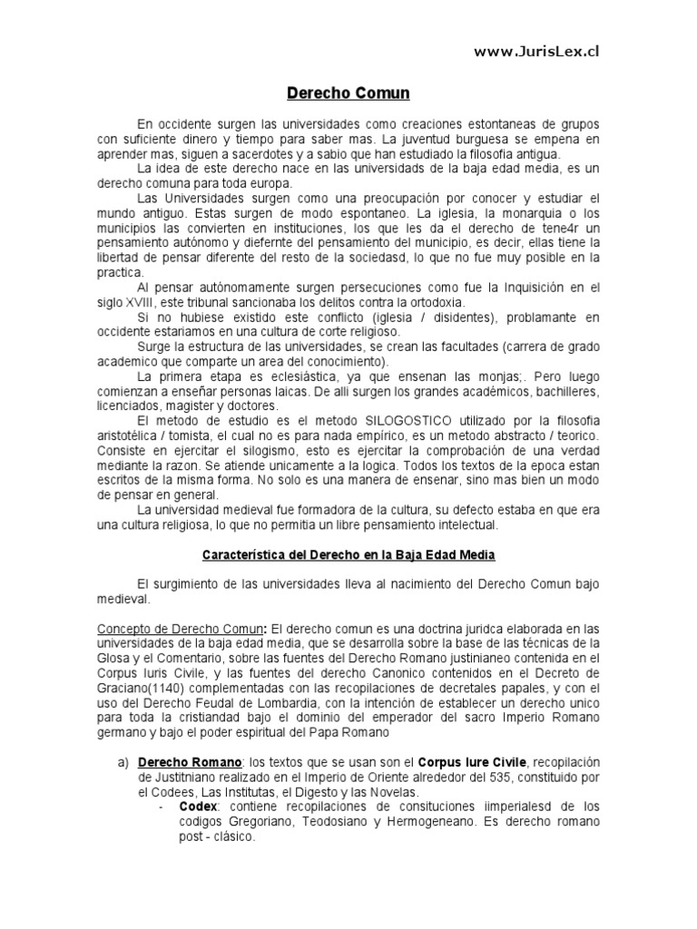 Definición del Derecho Común | PDF | Ley romana | Baja Edad Media