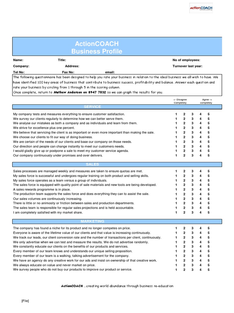 Business Profile Questionnaire | PDF | Sales | Advertising