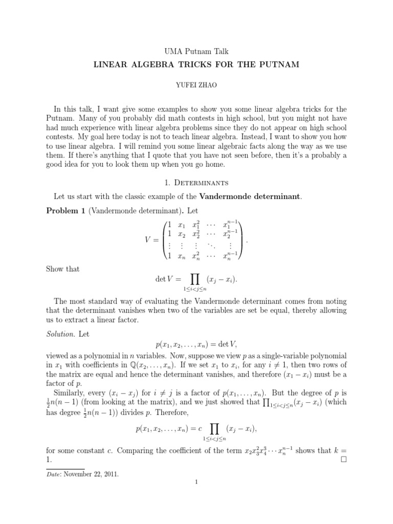Putnam Linear Algebra | PDF | Determinant | Matrix (Mathematics)