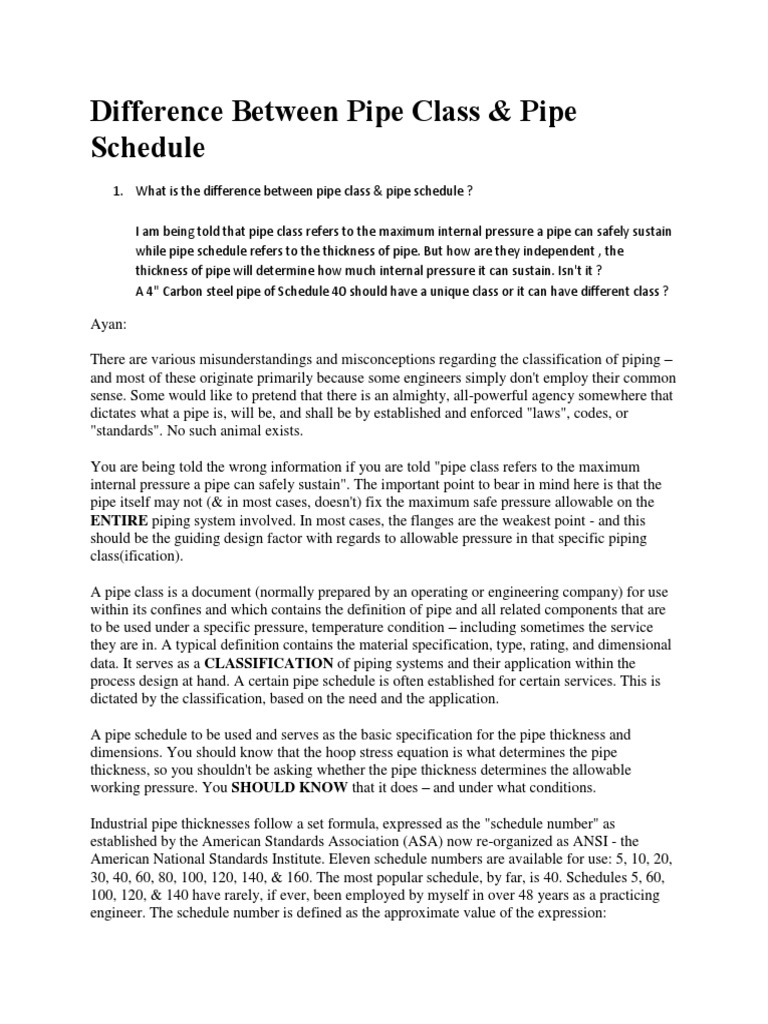 Understanding Pipe Class vs. Schedule | PDF | Pipe (Fluid Conveyance ...