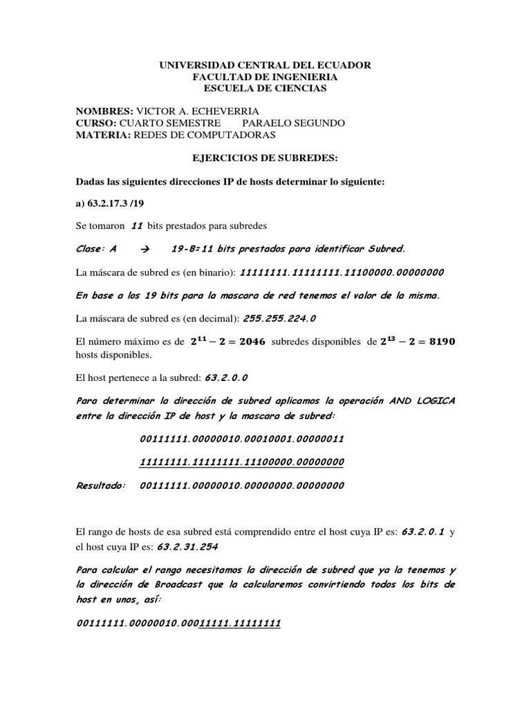 Ejercicios de Redes. | PDF | Dirección IP | Protocolos de internet