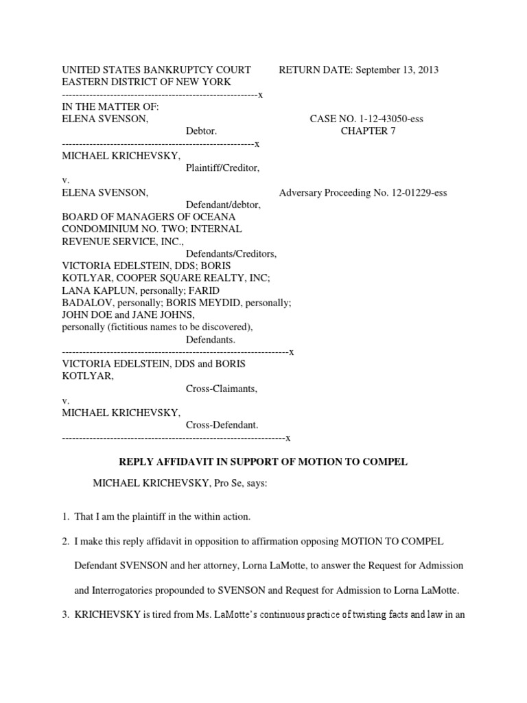 Reply in Opposition to Affirmation Opposing Motion to Compel ...