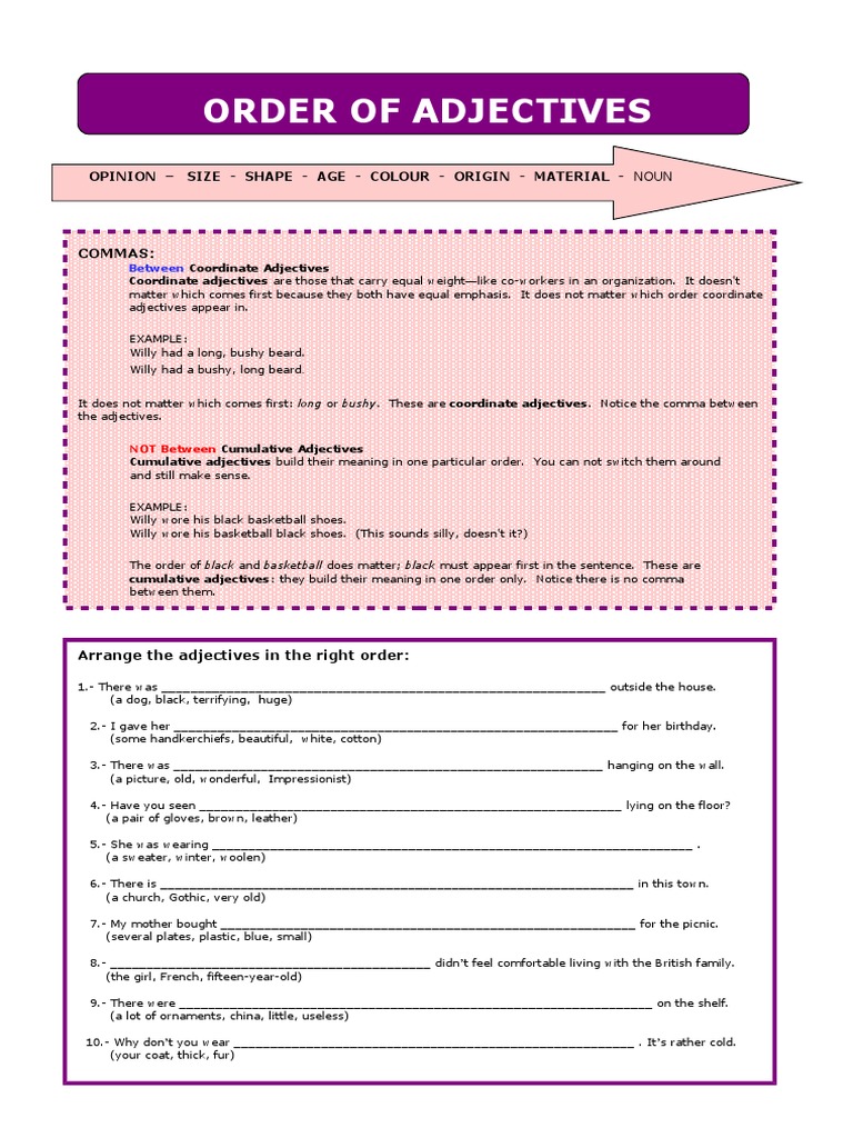 Understanding Adjective Order Rules | PDF | Adjective | Clothing