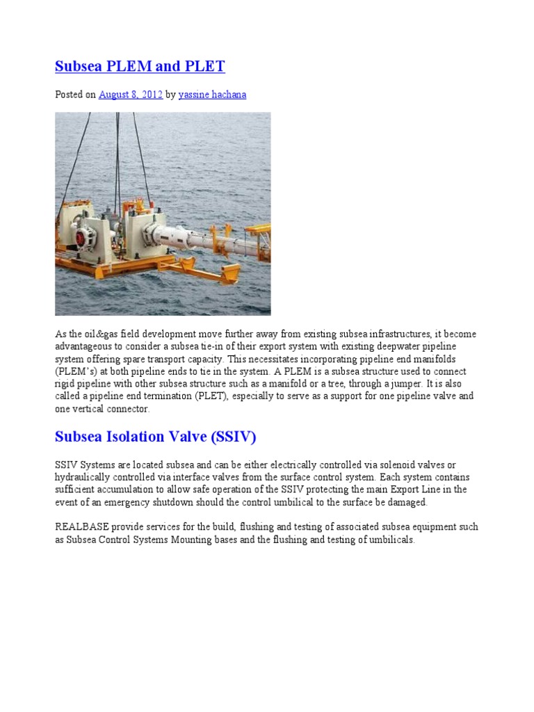 Subsea PLEM | Subsea (Technology) | Pipeline Transport