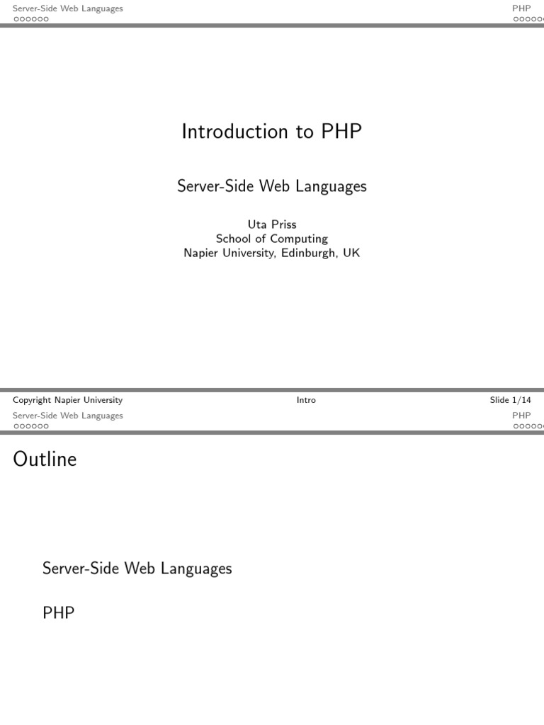 Introduction To PHP: Server-Side Web Languages | Download Free PDF | Dynamic Web Page | Php