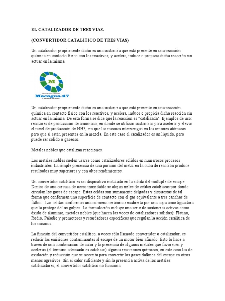 EL+CATALÍZADOR+DE+TRES+VÍAS. | PDF | Catálisis | Redox
