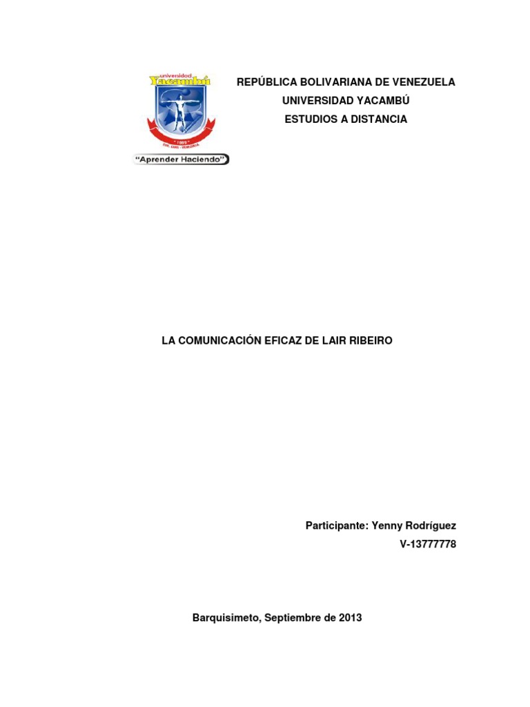 Análisis de Lair Ribeiro. Yenny R. | PDF | Comunicación | Conocimiento