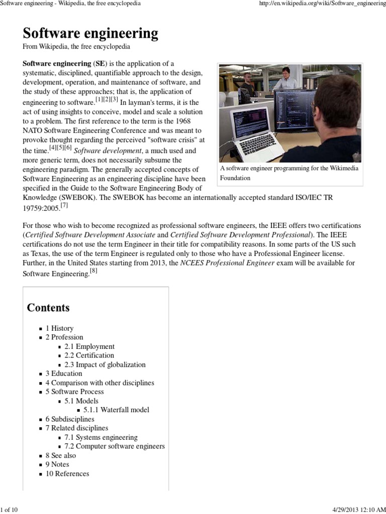 Software Engineering - Wikipedia, The Free Encyclopedia PDF | PDF ...