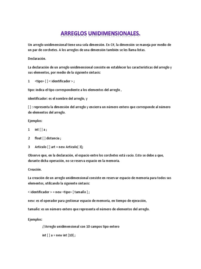 Arreglos Unidimensionales | PDF | Estructura de datos de matriz | Dimensión