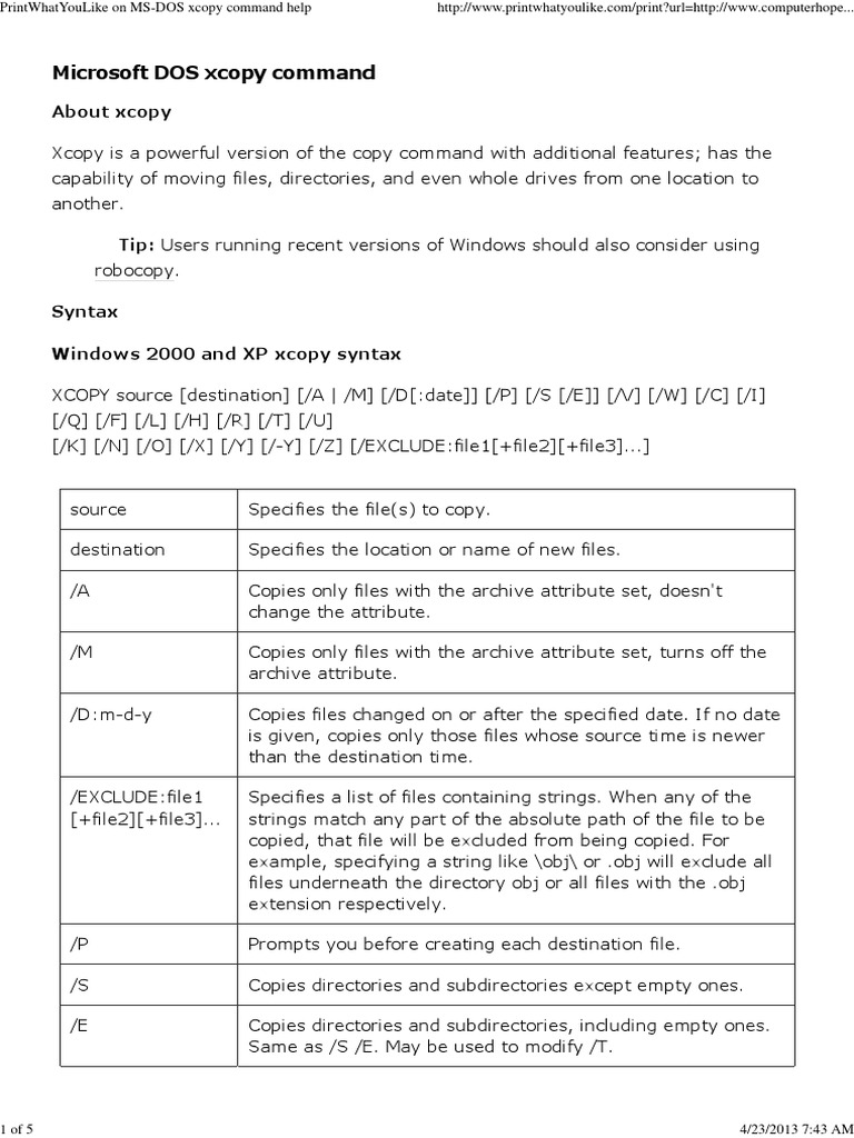 MS-DOS Xcopy Command PDF | PDF | Directory (Computing) | Computer File