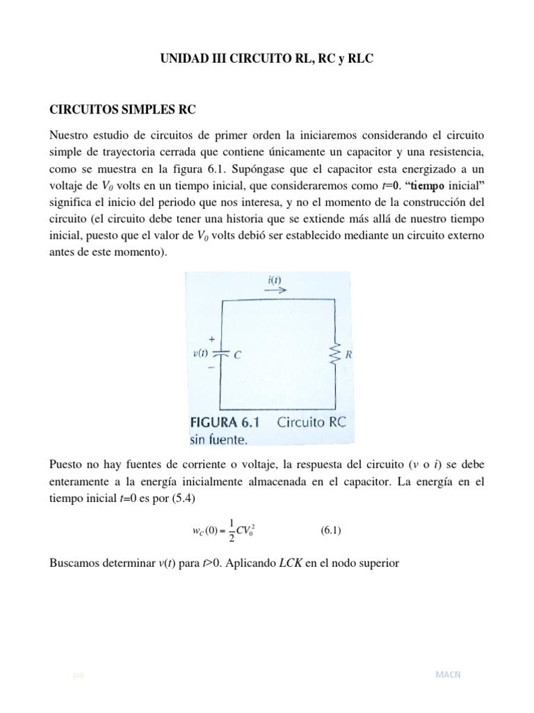 Unidad 3 Circuito RL, RC y RLC | PDF | Ecuaciones | Condensador