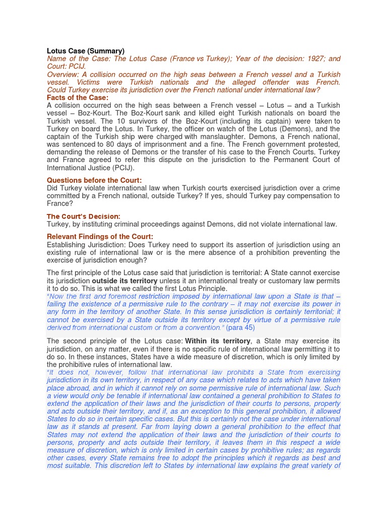 Lotus Case | PDF | Jurisdiction | International Law