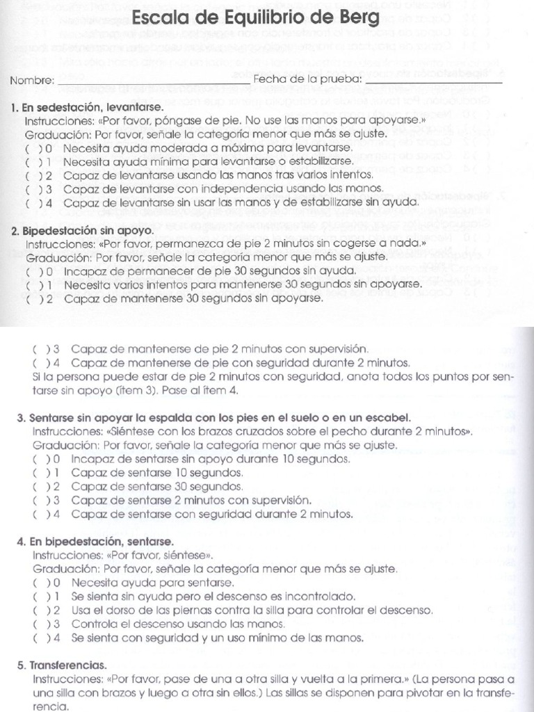 Escala de Equilibrio de Berg | PDF