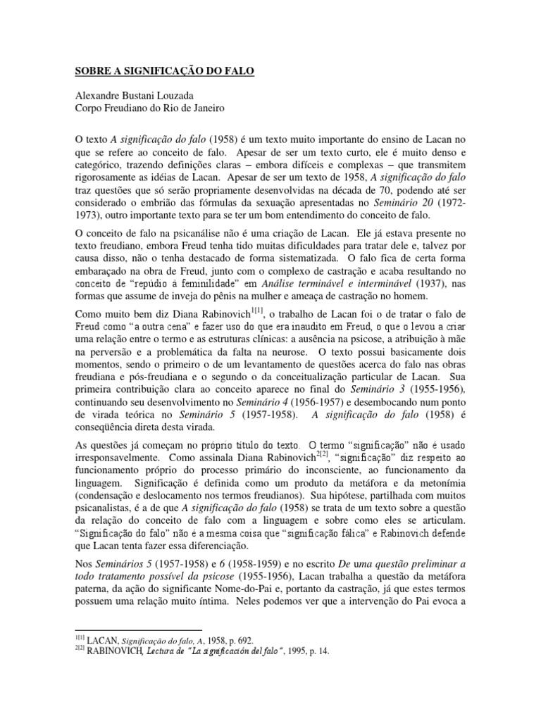 II Sobre A Significacao Do Falo | PDF | Jacques Lacan | Sigmund Freud