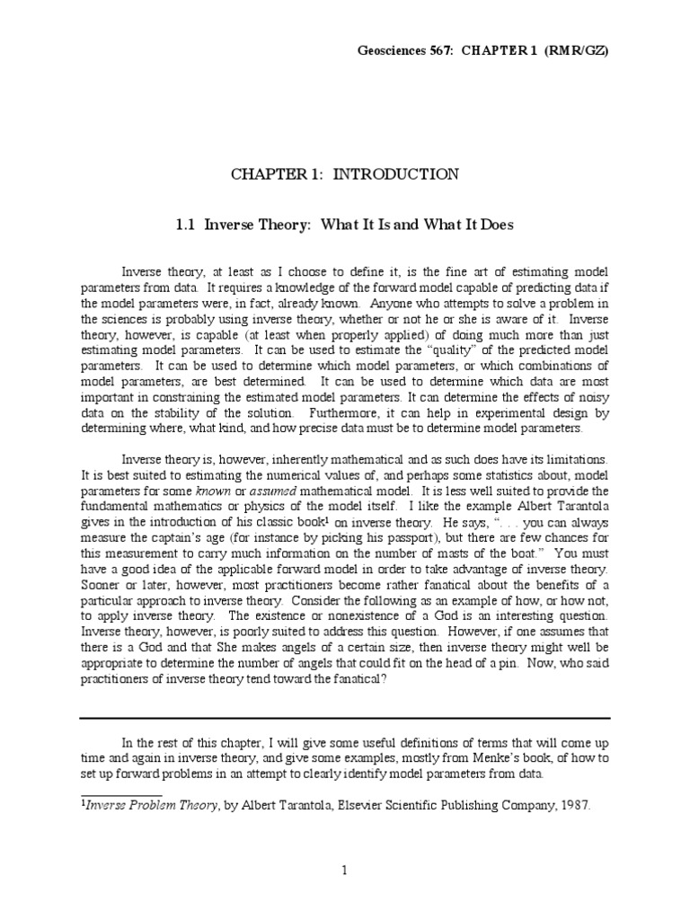 Introduction to Inverse Theory in Geosciences | PDF | Inverse Problem ...