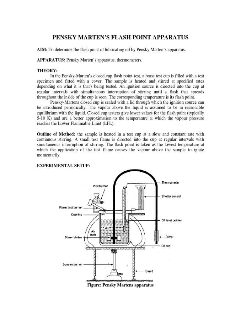 Pensky Martens Flash Point Experiment | PDF | Thermodynamics | Chemistry
